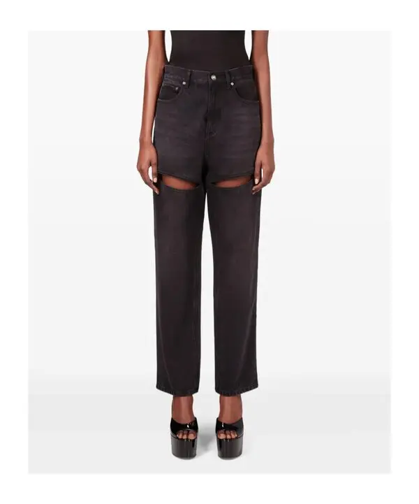 AREA Embellished Mid-rise Slit Jeans