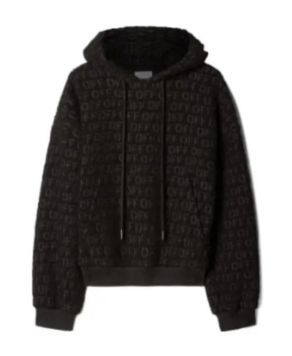 Off-White All-over Patterned Drawstring Hoodie - Black