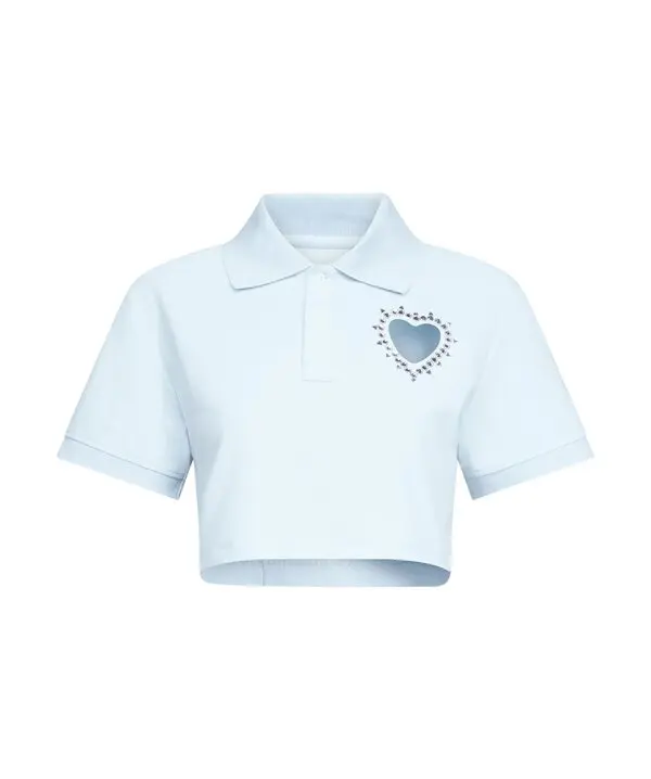 AREA Heart Embellished Cropped Polo Shirt
