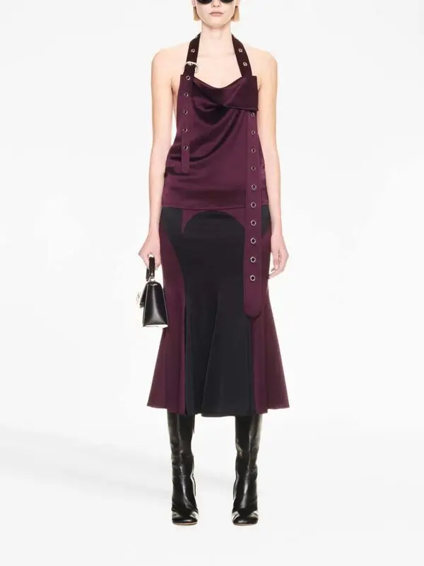 Off-White Pleated Satin Midi Skirt