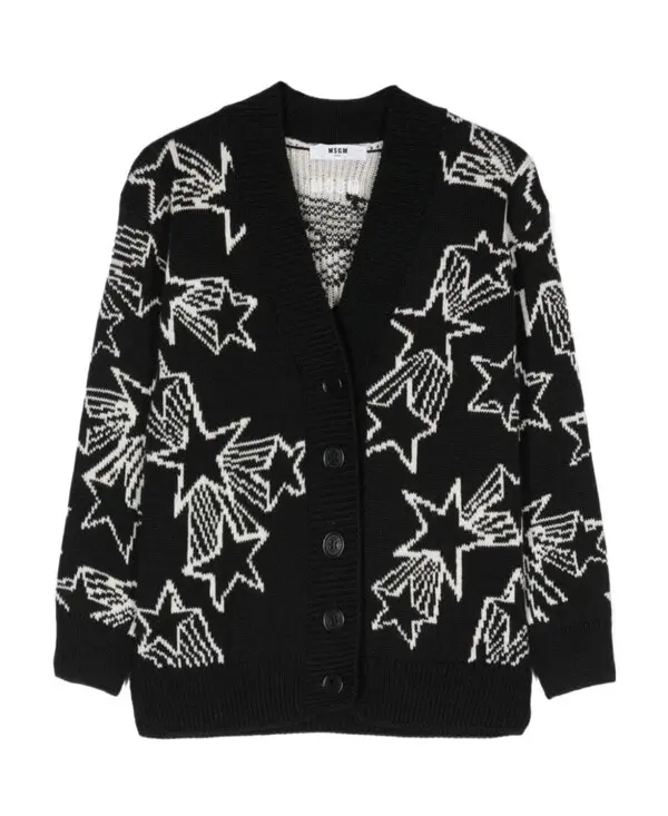 MSGM Patterned Intarsia-knit V-neck Cardigan