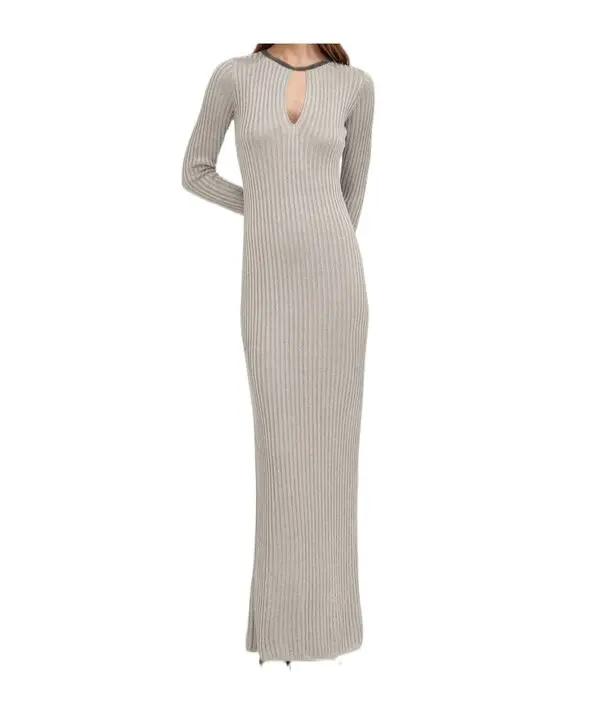 Brunello Cucinelli Sparkling Ribbed Knit Dress - Nude