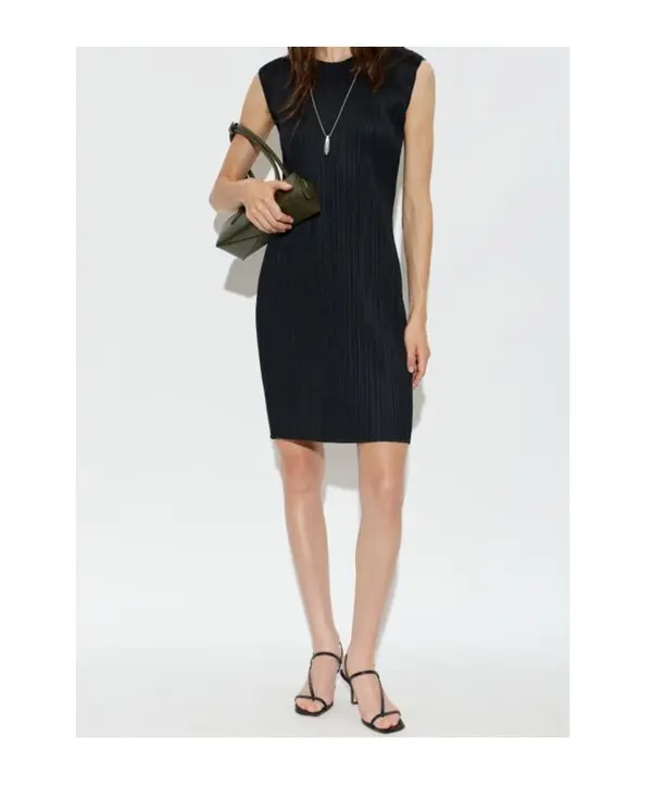 Issey Miyake Sleeveless Round Neck Pleated Dress