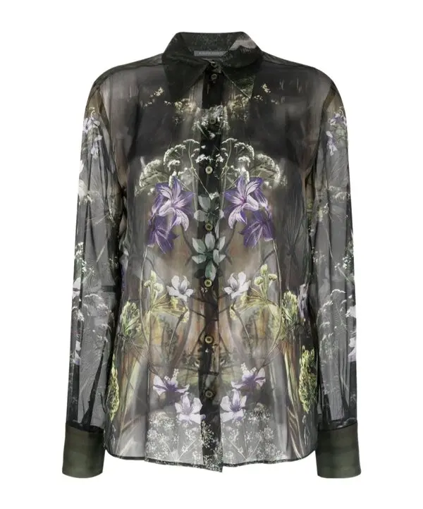 Alberta Ferretti Floral-printed Long-sleeved Shirt - Black