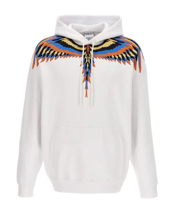 MARCELO BURLON COUNTY OF MILAN Wings Printed Drawstring Hoodie - White