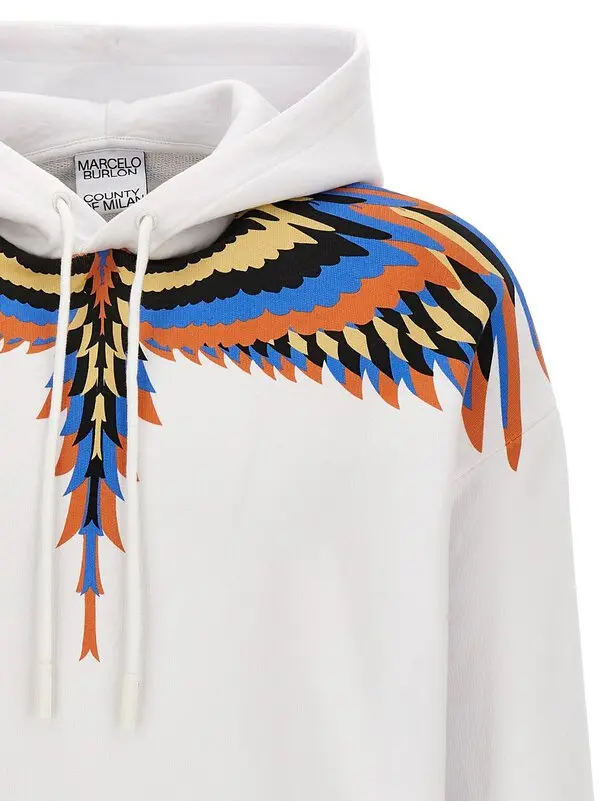 MARCELO BURLON COUNTY OF MILAN Wings Printed Drawstring Hoodie - White