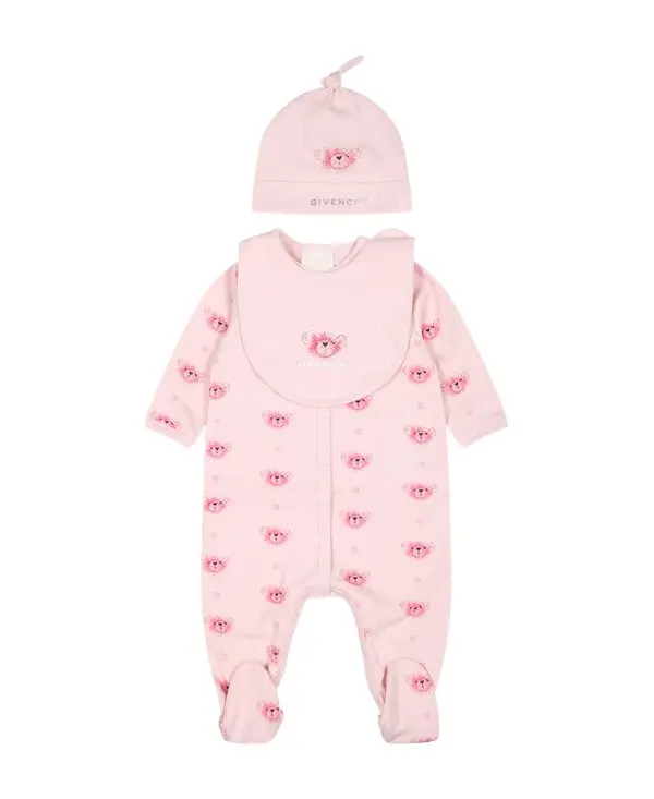Givenchy Teddy Bear Print Babygrow Set With Hat And Bib