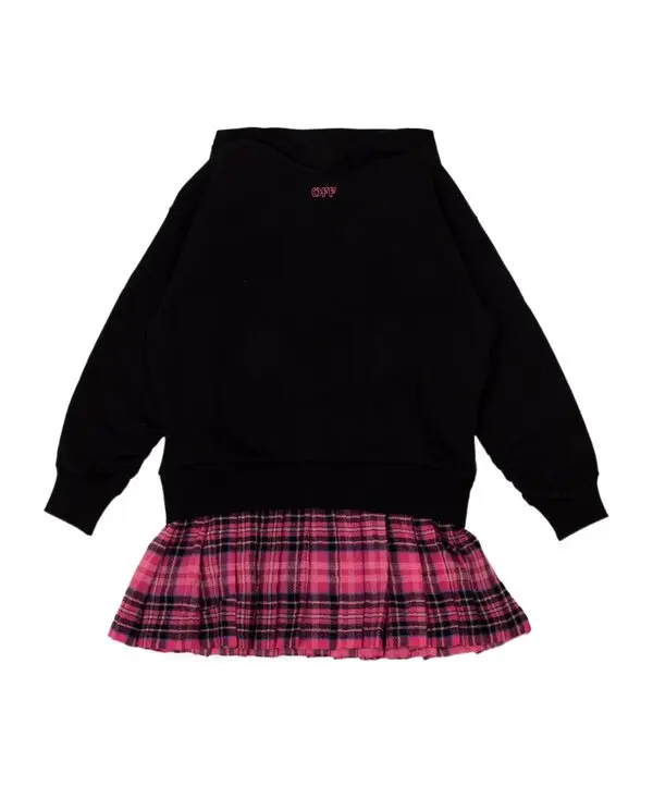 Off-White Pleated Checked Hooded Dress