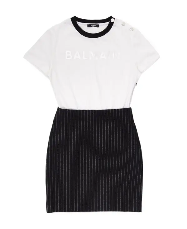 Balmain Logo-lettering Striped Dress - Black