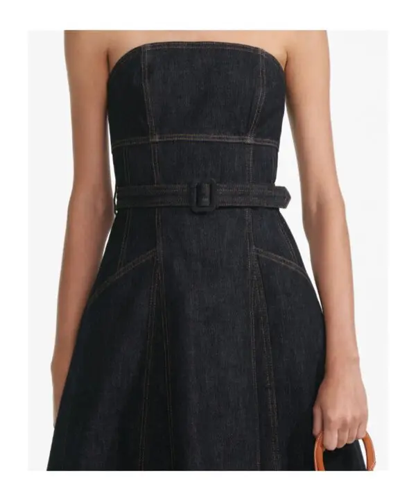 SELF-PORTRAIT Denim Bandeau Midi Dress With Belt