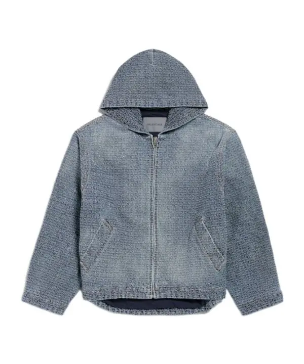Balenciaga Denim Stitch Hooded Jacket - Dark Blue