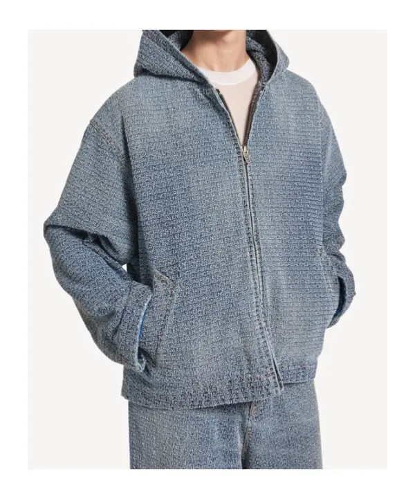 Balenciaga Monogram Zip Hooded Jacket - Dark Blue