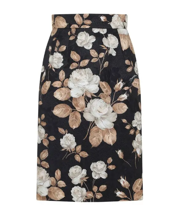 Dolce & Gabbana Dolce Gabbana Floral Printed Midi Skirt - Black