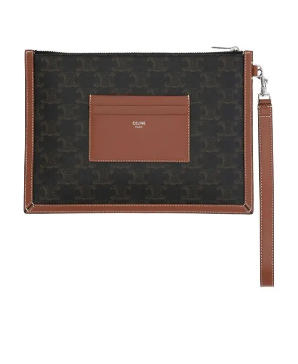 Celine Small Flat Pouch With Strap In Triomphe Canvas With Print