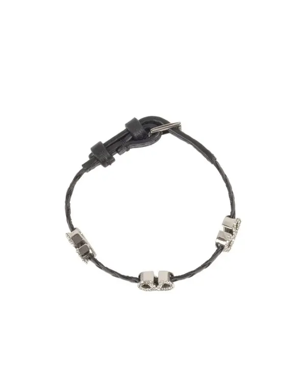 Valentino Garavani Vlogo Embellished Leather Bracelet - Black