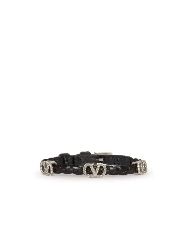 Valentino Garavani Vlogo Embellished Leather Bracelet