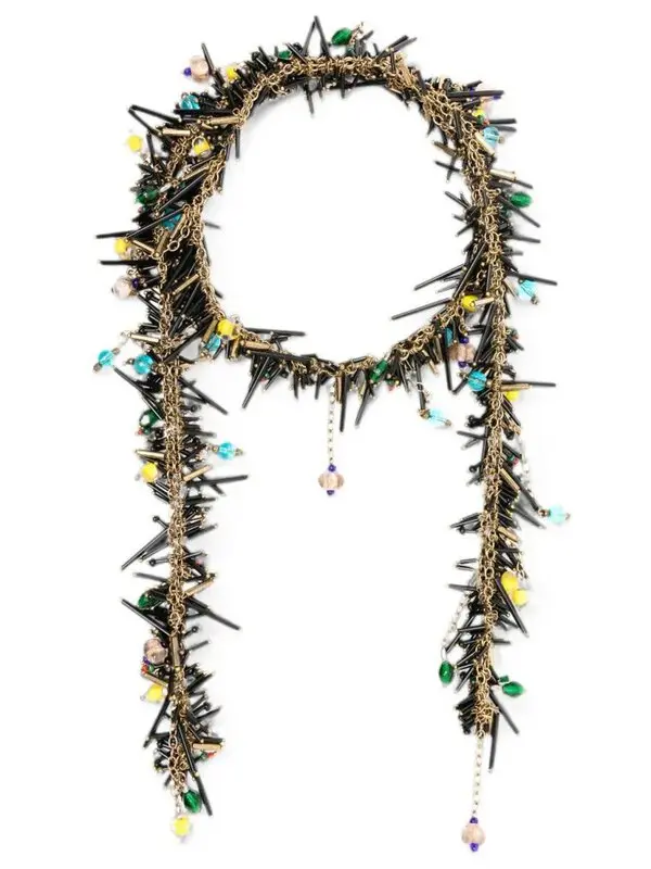 Dries Van Noten Scarf Necklace With Glass Beads - Black