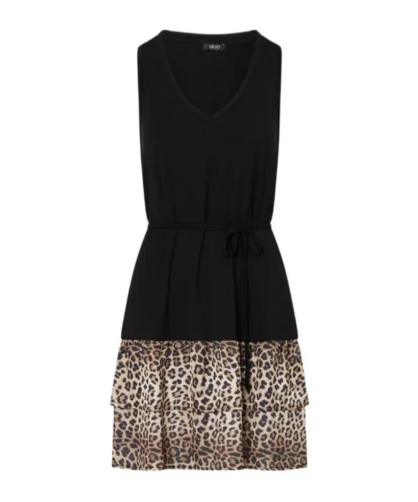 Liu Jo Leopard-print Tiered Dress - Black/animal Pattern