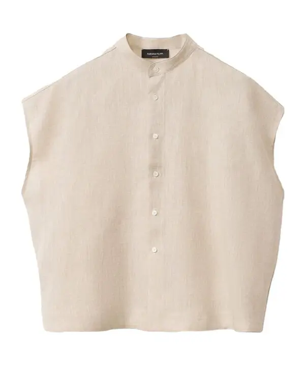 Fabiana Filippi Sleeveless Band Collar Shirt With Diamond Thread Detail