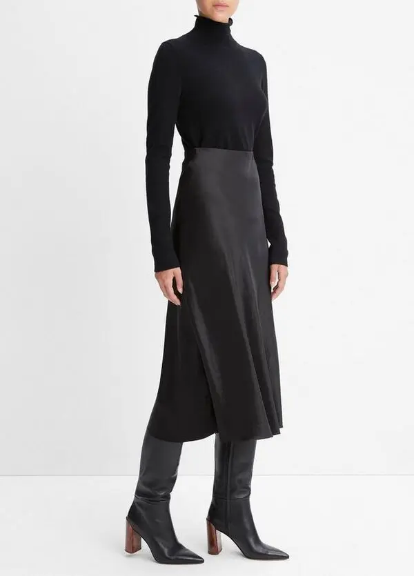 Vince Satin-finish Draped Midi Skirt