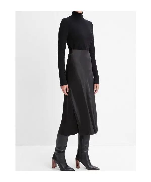 Vince Satin-finish Draped Midi Skirt
