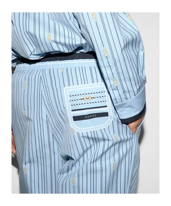 Gucci Printed Cotton Poplin Pants - Light Blue