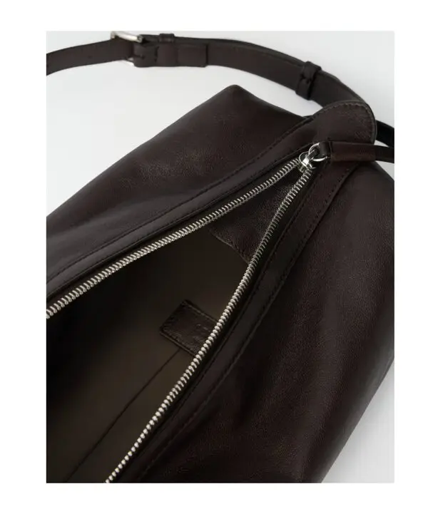 LEMAIRE Care Shoulder Bag In Nappa Lambskin - Dark Chocolate