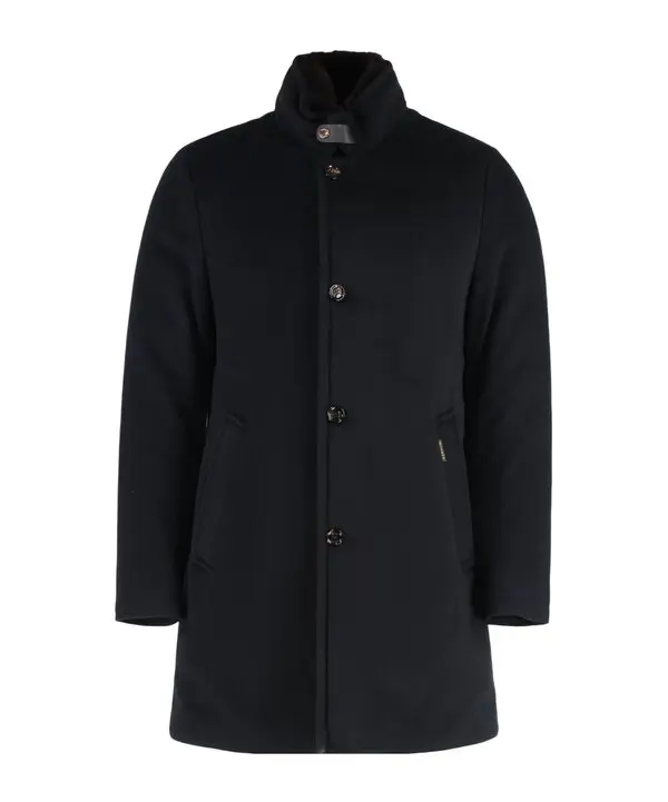 MOORER Feather-down Single-breasted Coat - Navy