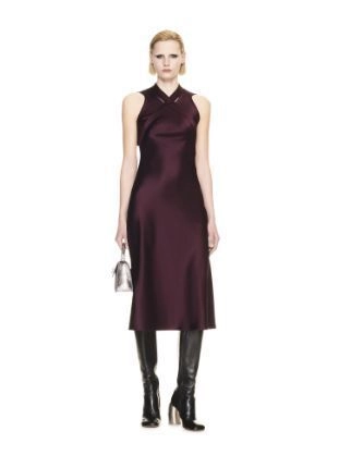 Off-White Satin Midi Dress With Cross Detailing And Open Back