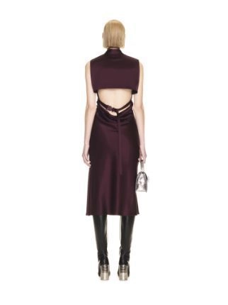 Off-White Satin Midi Dress With Cross Detailing And Open Back