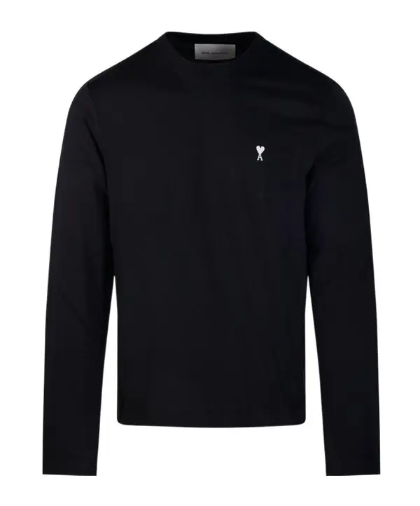 AMI Paris De Coeur Long-sleeved Crewneck T-shirt - Black