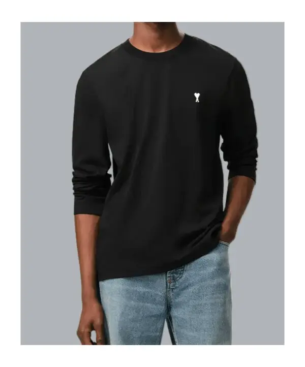 AMI Paris De Coeur Long-sleeved Crewneck T-shirt - Black