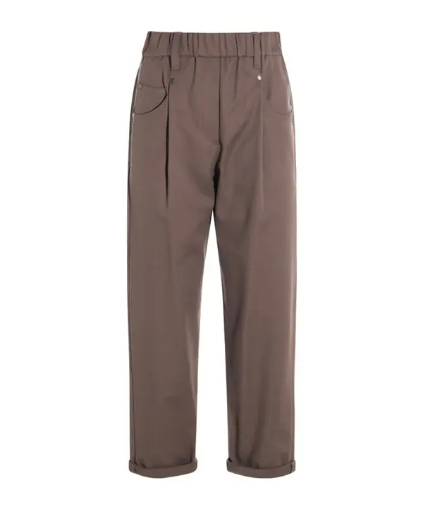 Brunello Cucinelli Elasticated Waistband Cropped Pants - Brown