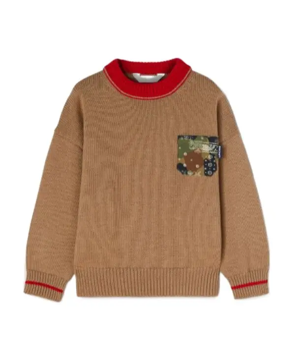 Palm Angels Camouflage-print Virgin Wool Jumper With Band Collar And Sporty Stripes