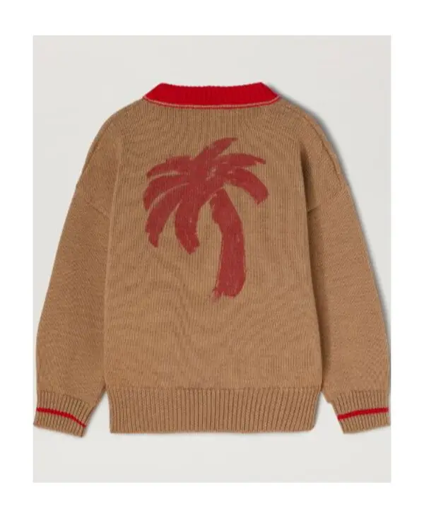 Palm Angels Camouflage-print Virgin Wool Jumper With Band Collar And Sporty Stripes