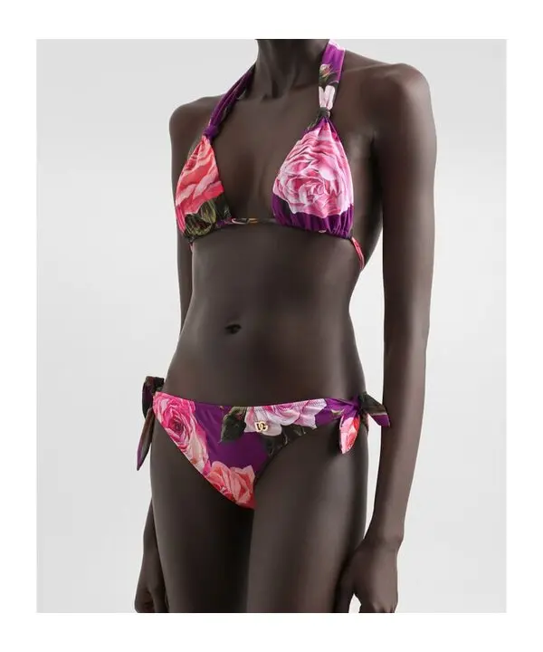 Dolce & Gabbana Rose-print Padded Triangle Bikini
