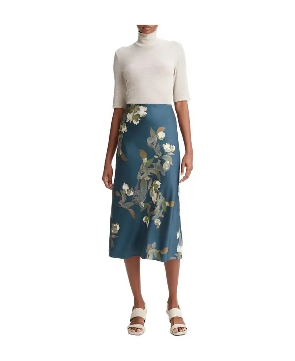 Vince Floral-print High-waisted Midi Skirt - Blue
