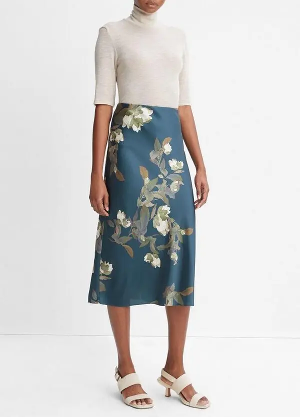 Vince Floral Print High-waisted Midi Skirt