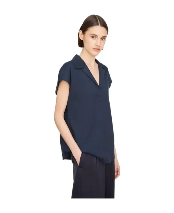 Vince Cap-sleeve Polo Shirt - Black