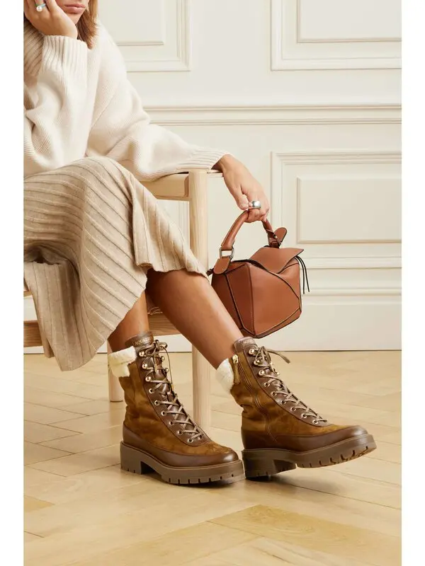 AQUAZZURA Lace-up Ankle Boots - Ecru/chestnut