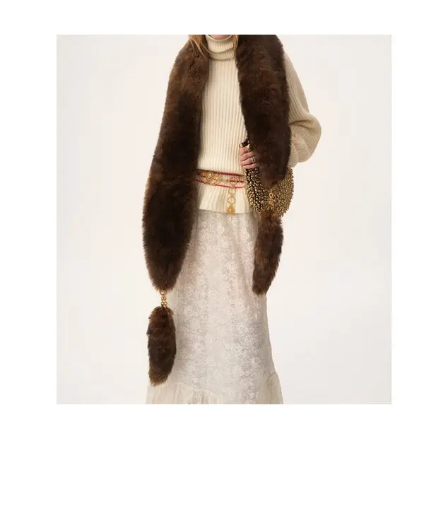 Chloé Lamb-fur Chain-embellished Scarf