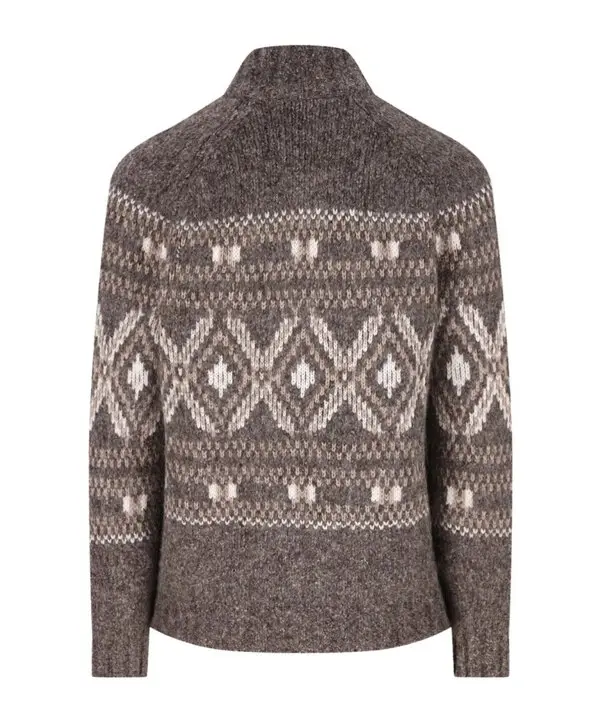 Brunello Cucinelli Fair Isle Pattern High Neck Zip-up Cardigan - No
