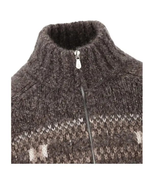 Brunello Cucinelli Fair Isle Pattern High Neck Zip-up Cardigan - No
