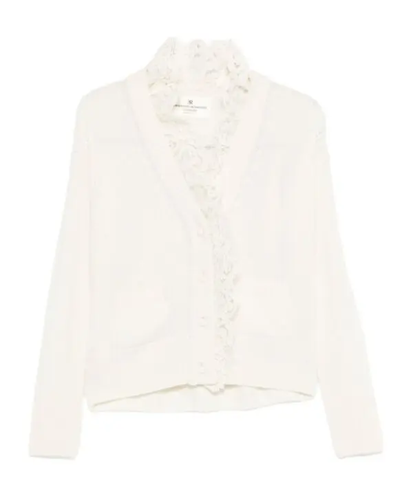 Ermanno Scervino Lace-trimmed Buttoned Cardigan - White