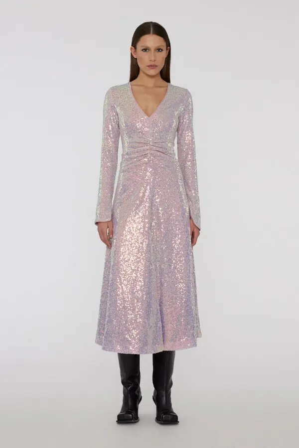 ROTATE BY BIRGER CHRISTENSEN V-neck Long-sleeved Dress