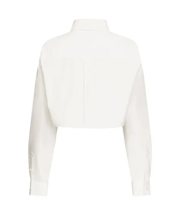 AREA Embellished Rosette Cropped Poplin Shirt