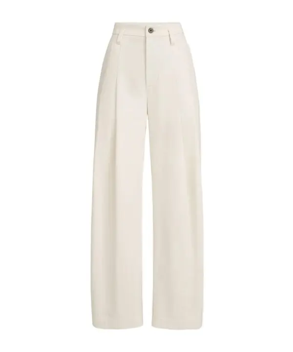 Brunello Cucinelli Dyed Cotton And Wool Wrinkled Denim Five-pocket Baggy Trousers With Monili - Panama