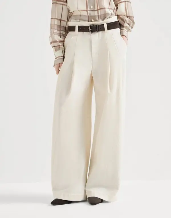 Brunello Cucinelli Dyed Cotton And Wool Wrinkled Denim Five-pocket Baggy Trousers With Monili - Panama