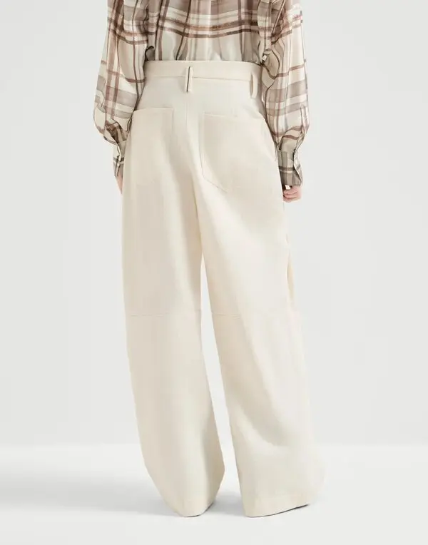 Brunello Cucinelli Dyed Cotton And Wool Wrinkled Denim Five-pocket Baggy Trousers With Monili - Panama
