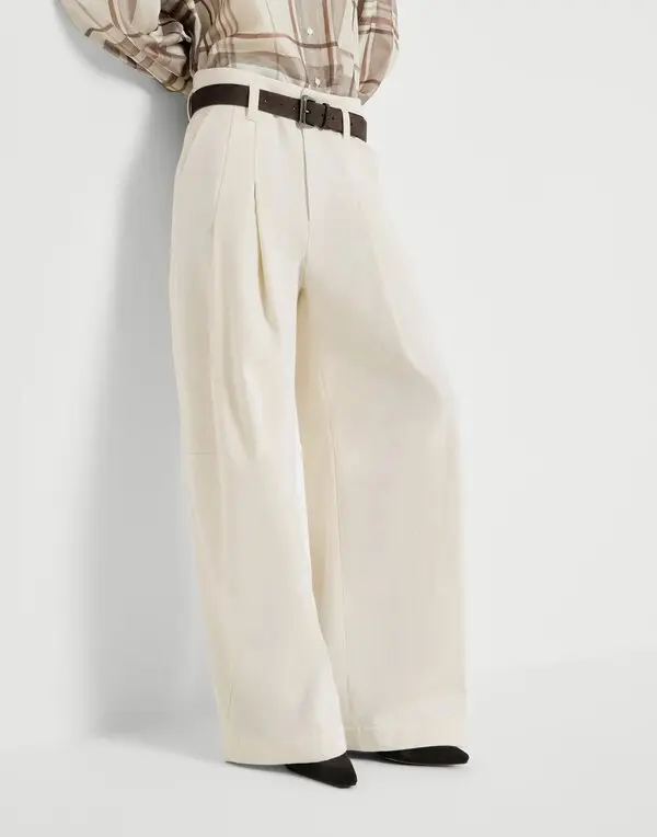 Brunello Cucinelli Dyed Cotton And Wool Wrinkled Denim Five-pocket Baggy Trousers With Monili - Panama
